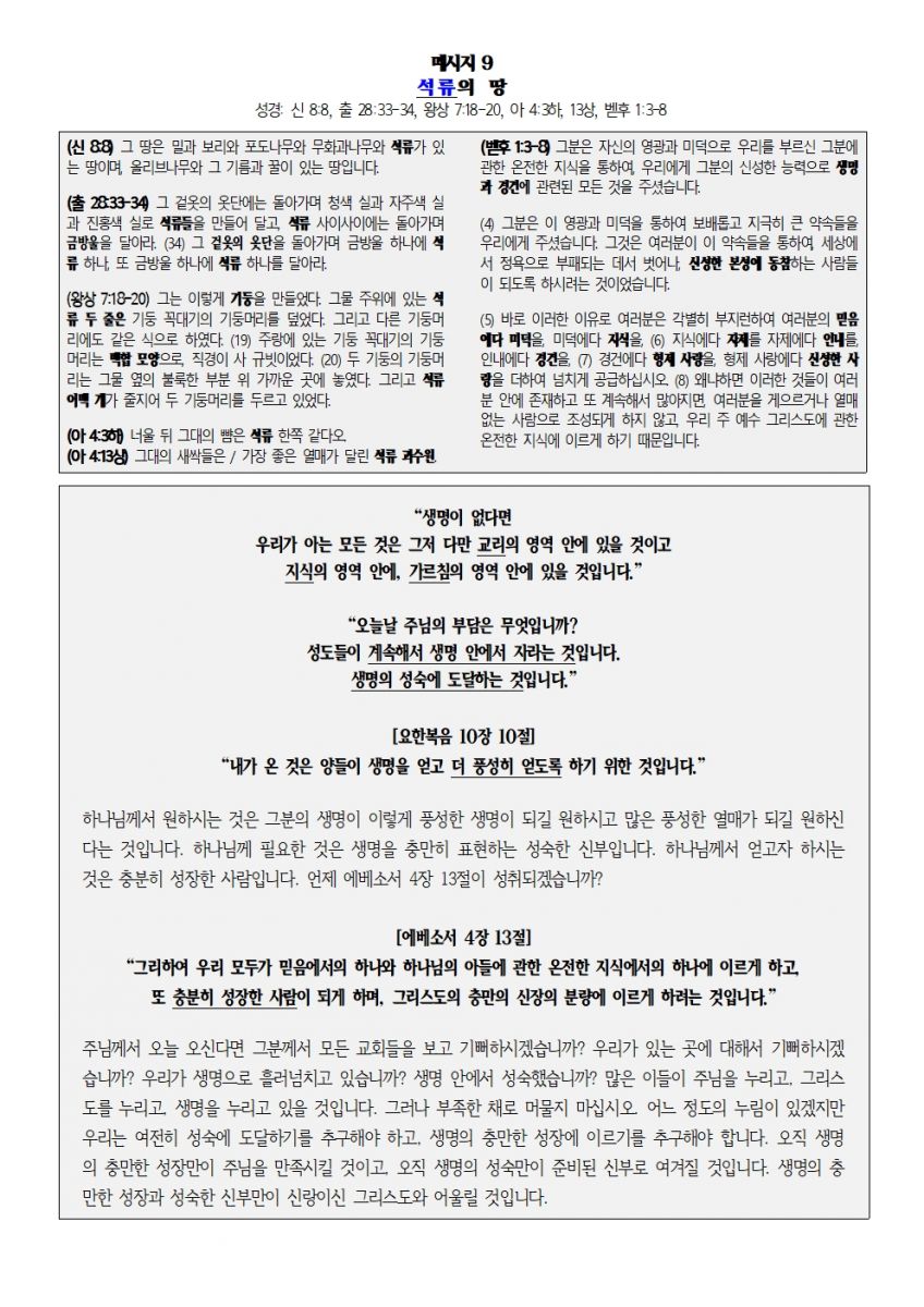 성경진리사역원(BTMK) | [2023년 겨울 훈련] M9 - 석류의 땅